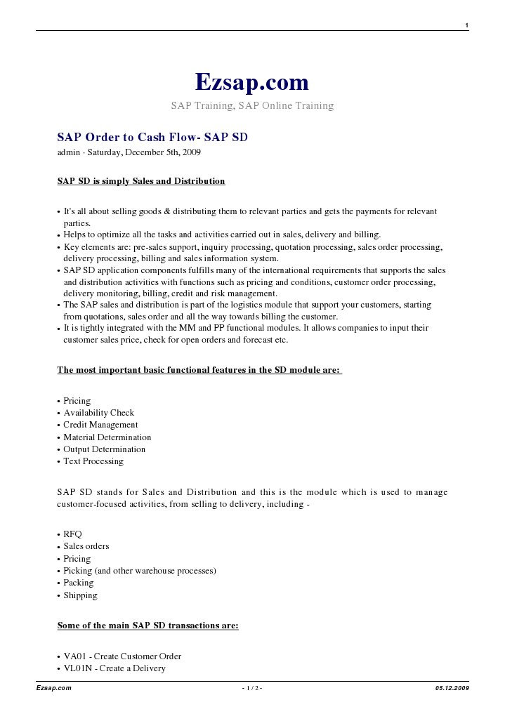 Sap Order To Cash Flow Sap SD | PDF | Sales | Delivery (Commerce)
