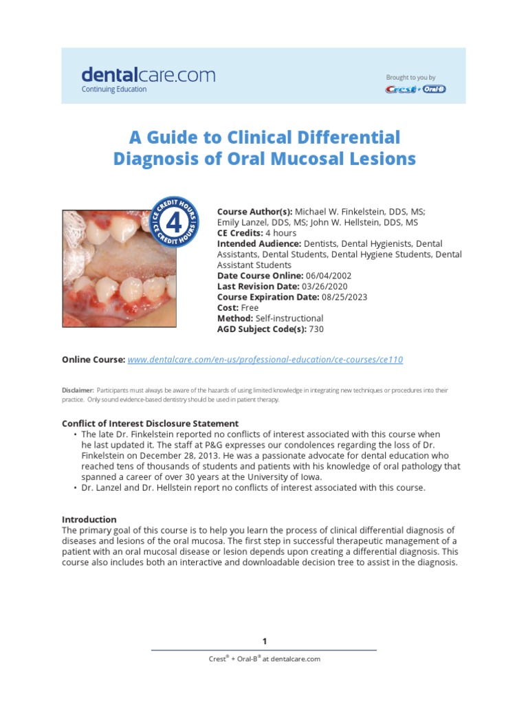 A Guide To Clinical Differential Diagnosis of Oral Mucosal Lesion | PDF ...