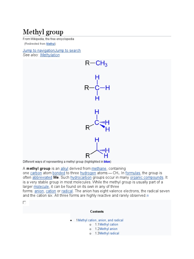 Methyl Group: Jump To Navigation Jump To Search | PDF | Methyl Group ...