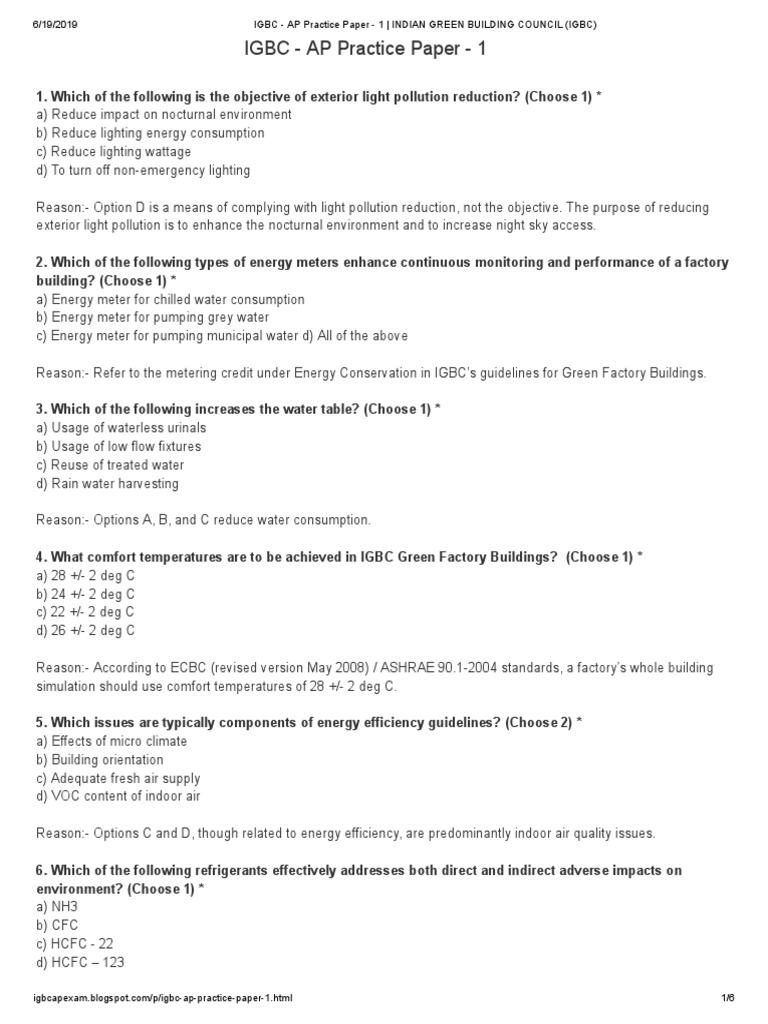 Igbc - AP Practice Paper - 1 - Indian Green Building Council (Igbc ...