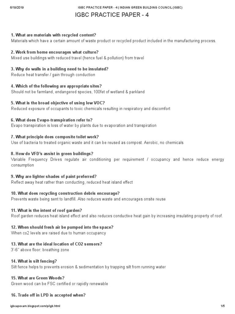Igbc Practice Paper - 4 - Indian Green Building Council (Igbc) | PDF ...