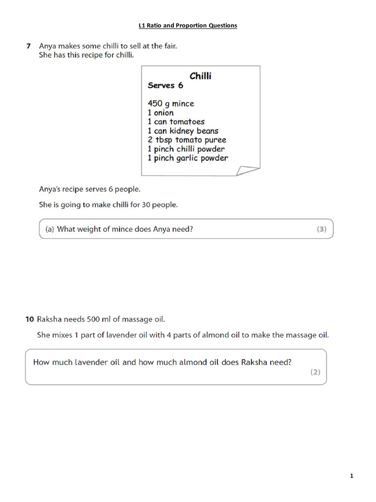 L1 Ratio and Proportion Questions | PDF