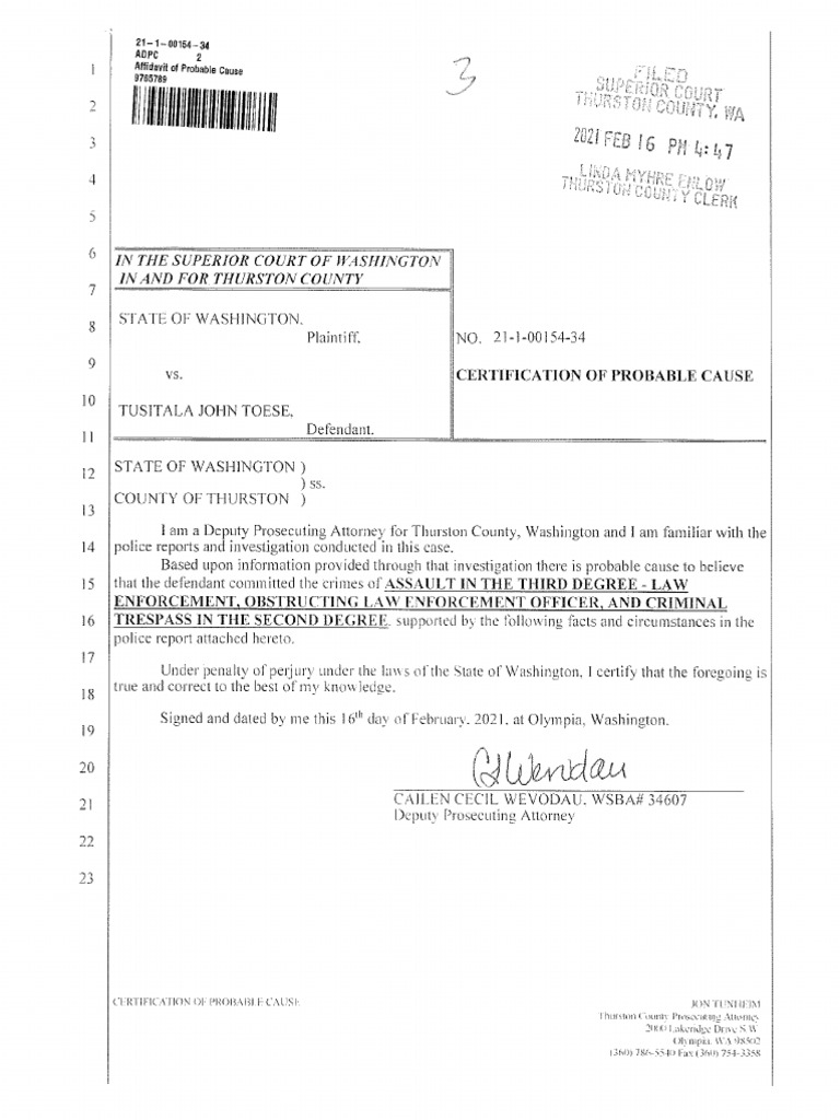 Affidavit of Probable Cause (WA) | PDF