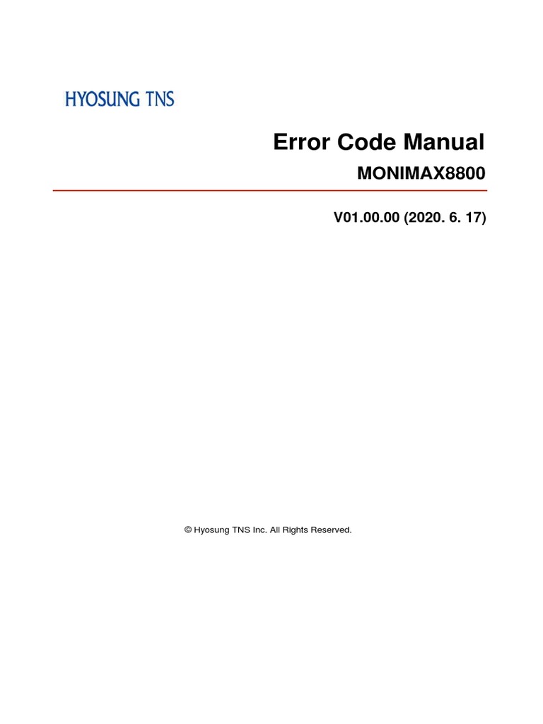 MONiMAX8800-Error Code Manual - V01.00.00 | PDF | Troubleshooting ...