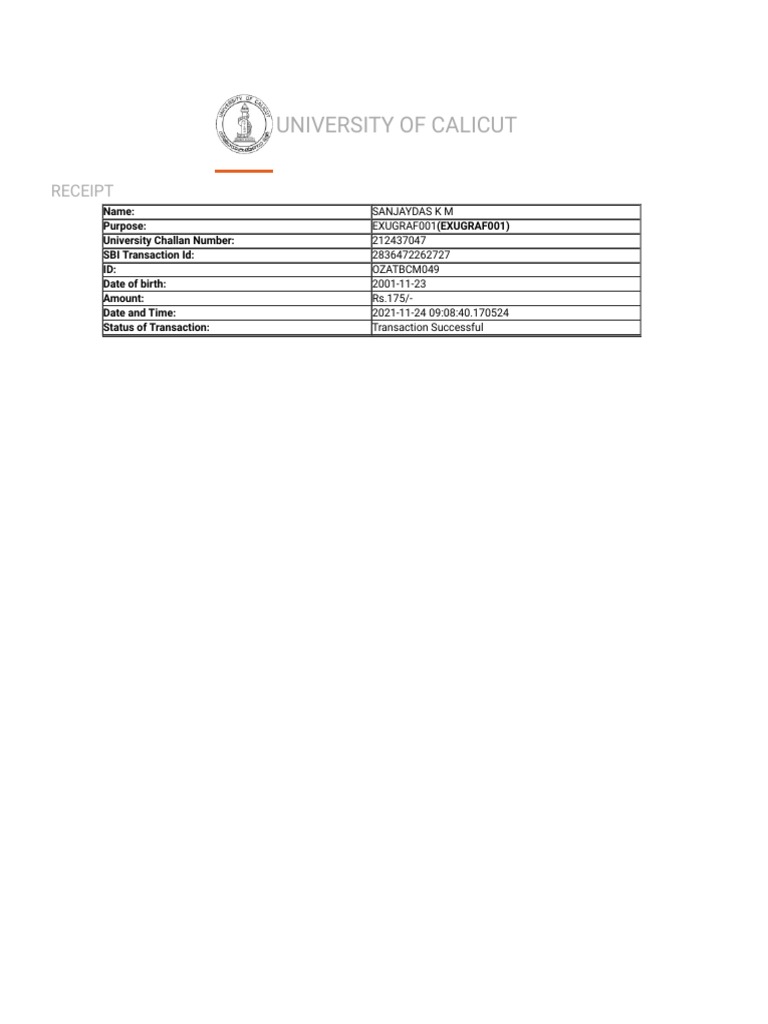University of Calicut: Receipt | PDF