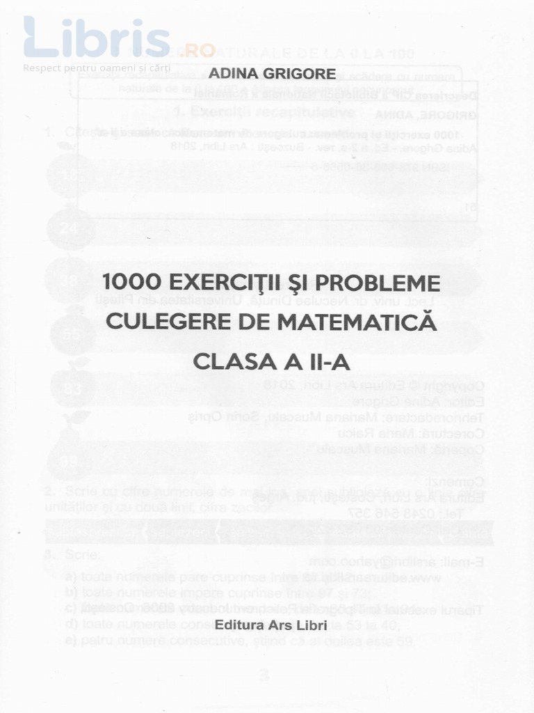 Culegere de Matematica - Clasa 2 - 1000 Exercitii Si Probleme | PDF