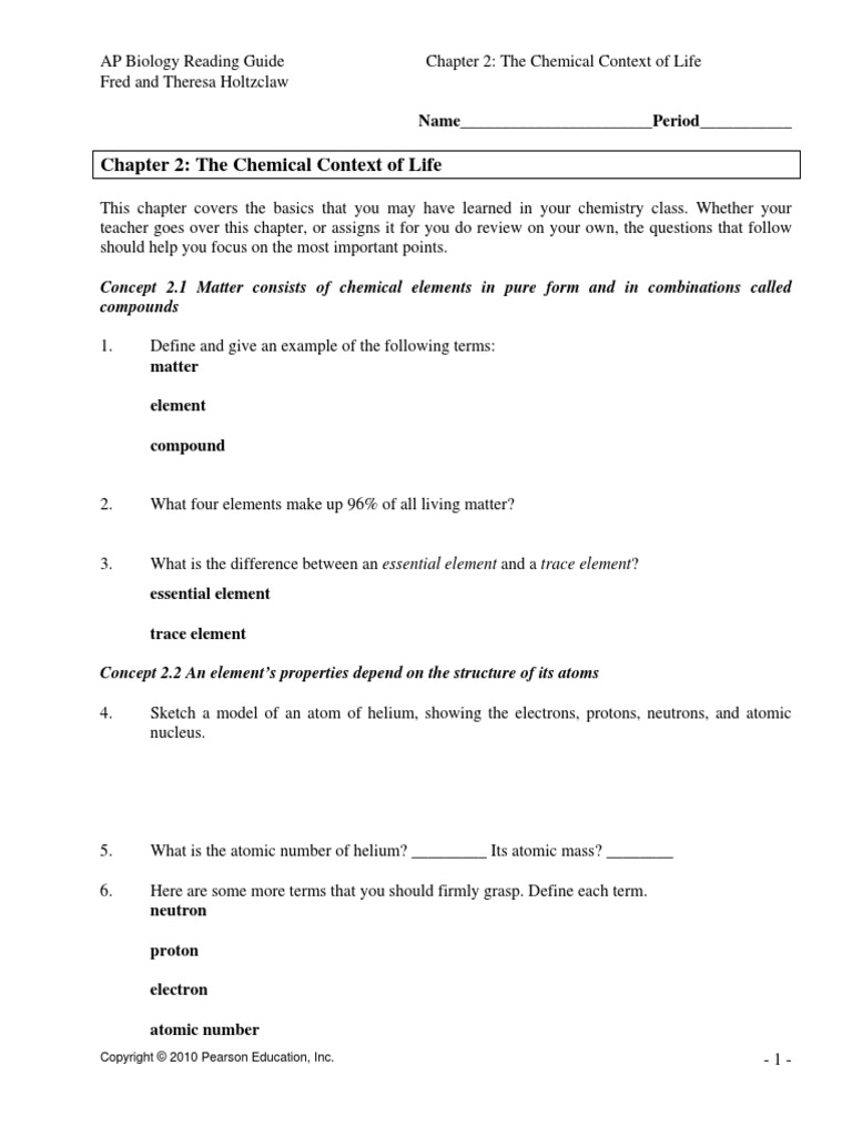 Chapter 2 Chemical Context Of Life Pdf Chemical Bond Chemical