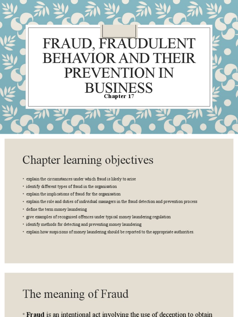 Chapter 17 - Fraud, Fraudulent Behavior and Their Prevention in | PDF ...