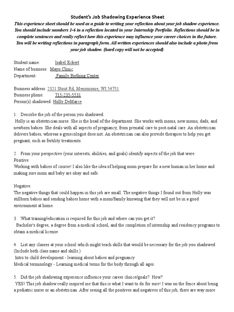 Job Shadowing Reflection: Mayo Clinic Nurse | PDF | Pregnancy | Nursing