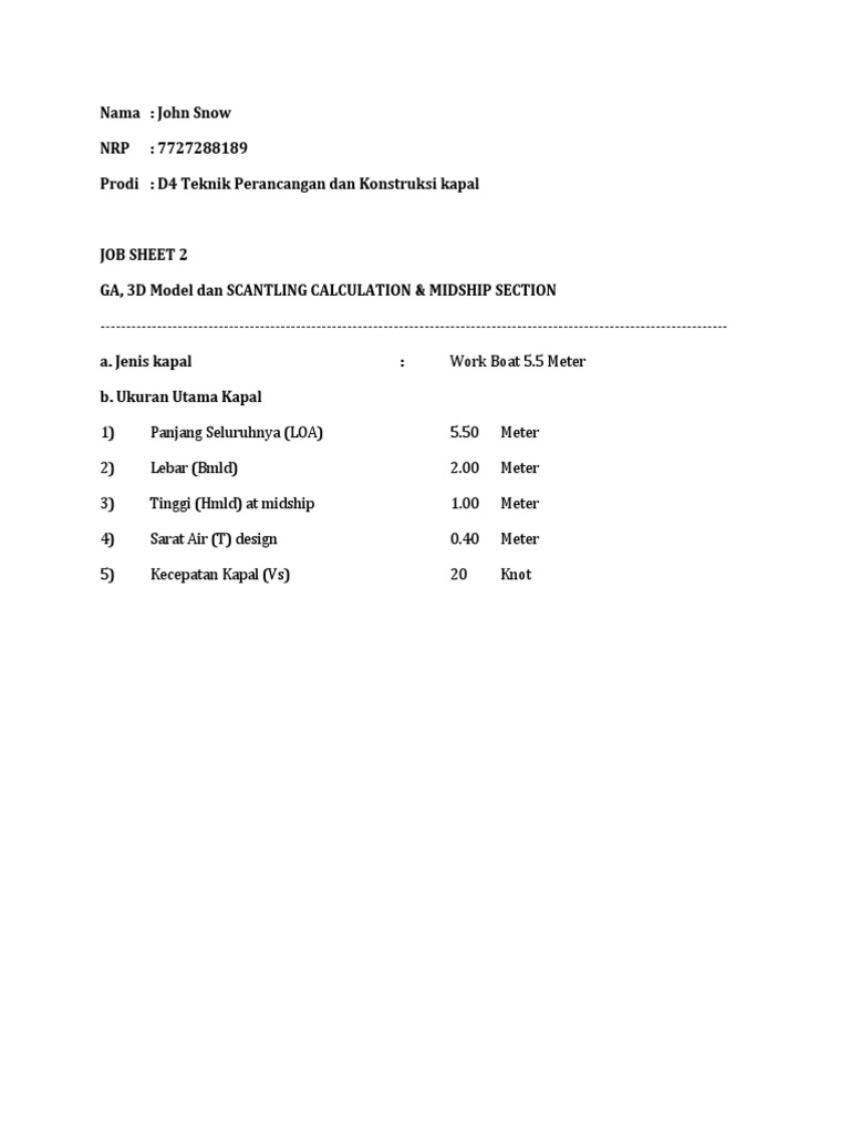 Job Sheet 2 Scantling Calculation Dan Midship Section | PDF | Yield (Engineering) | Hull ...