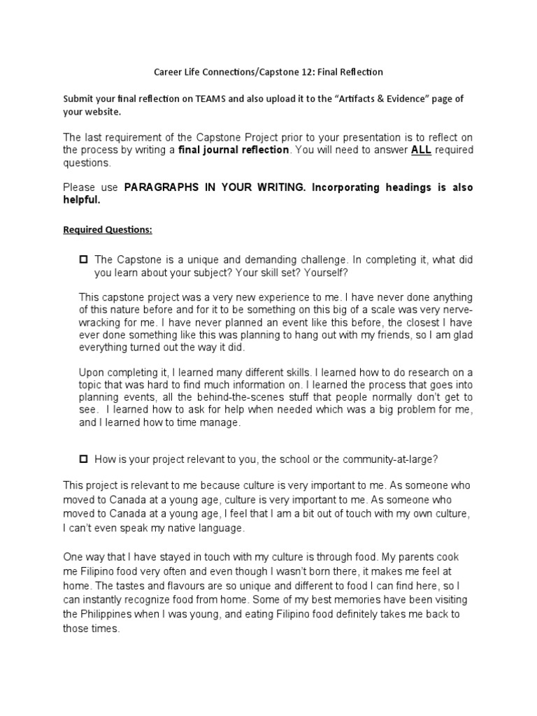 Capstone 12 Final Reflection | PDF | Traditions | Foods