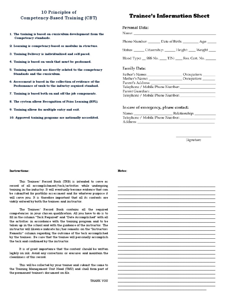 Trainee's Record Book - Sorted For Facilitate Booklet | PDF ...