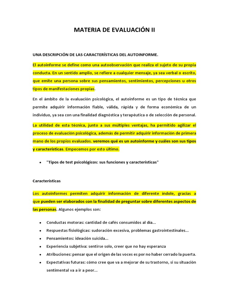 Características del Autoinforme en Psicología | PDF | Inteligencia ...