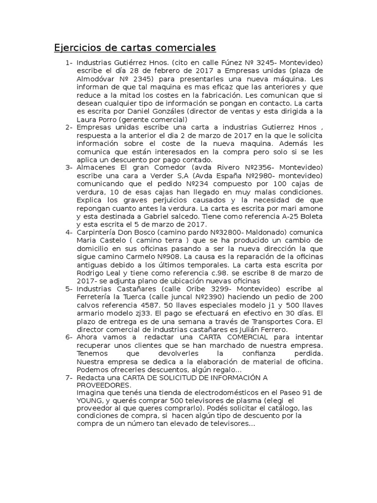 Ejercicios de cartas comerciales | PDF