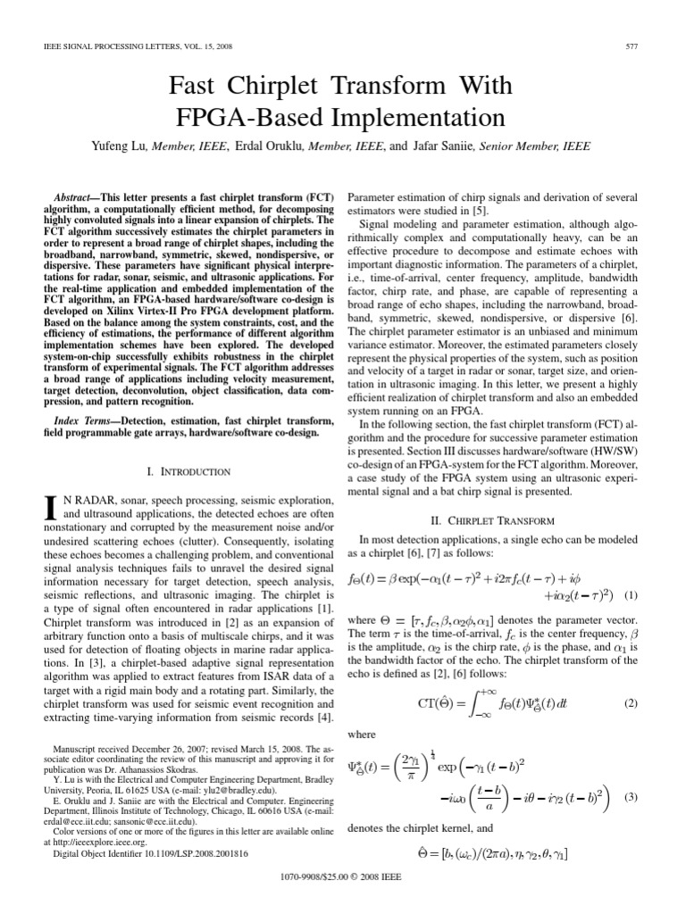 2008 Fast Chirplet Transform With Pdf System On A Chip Central