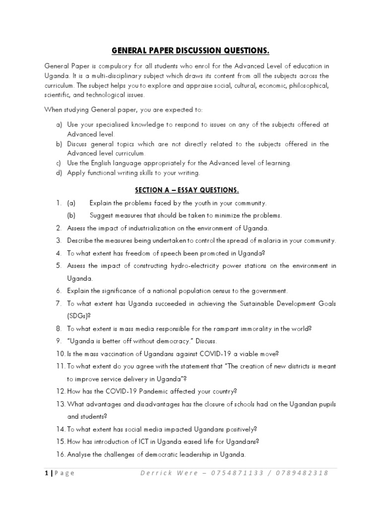 General Paper Discussion Questions | PDF | Argument | Logic