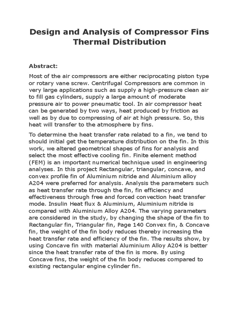 Design and Analysis of Compressor Fins Thermal Distribution: Abstract | PDF