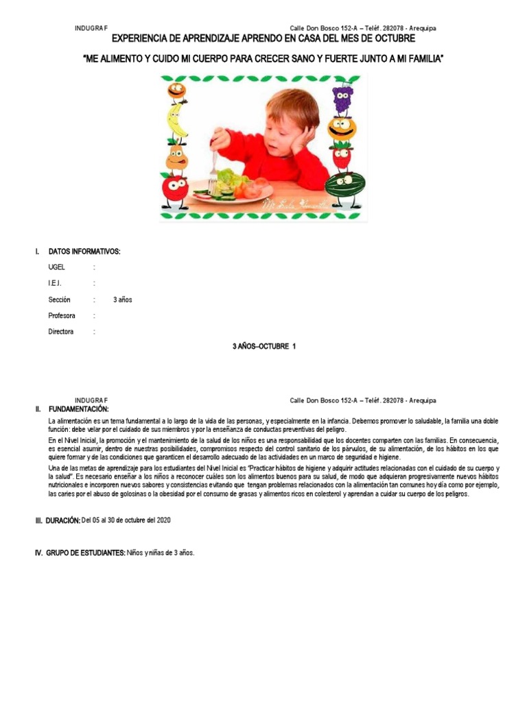 3 Años Experiencia De Aprendizaje Unidad Octubre Pdf Las