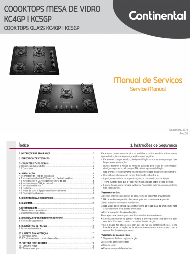 Manual de Servicos Cooktops KC4GP KC5GP | PDF | Quantidades físicas | Bens manufaturados