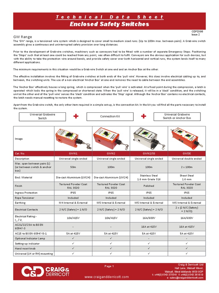 Enclosed Safety Switches: Technical Data Sheet | PDF | Switch | Wire