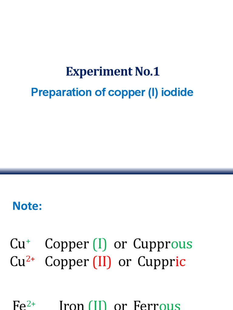 Exp 1 (Prep - of CuI) | PDF | Copper | Chemistry