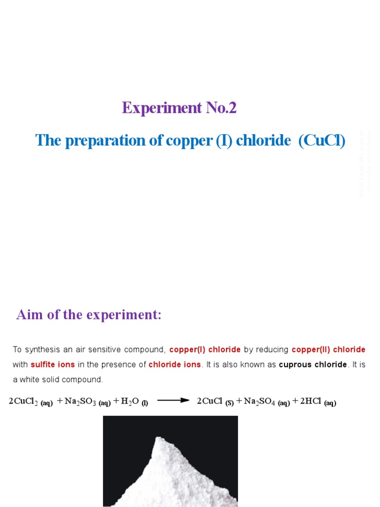 Synthesis of Copper(I) Chloride via Reduction of Copper(II) Chloride ...