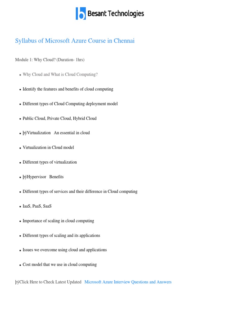 Syllabus of Microsoft Azure Course in Chennai: Why Cloud and What Is Cloud Computing? | PDF ...