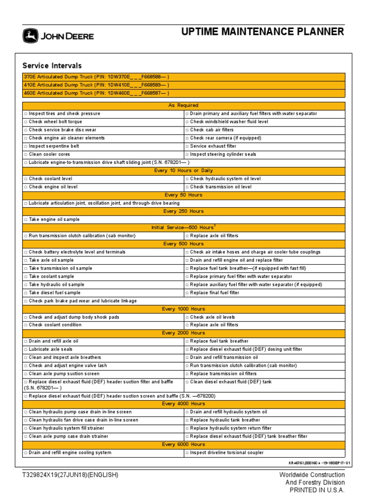Uptime Maintenance Planner: Service Intervals | PDF | Truck | Diesel Engine
