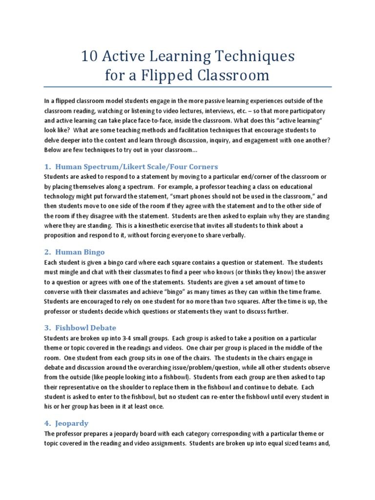10 Active Learning Techniques For A Flipped Classroom | PDF | Classroom ...