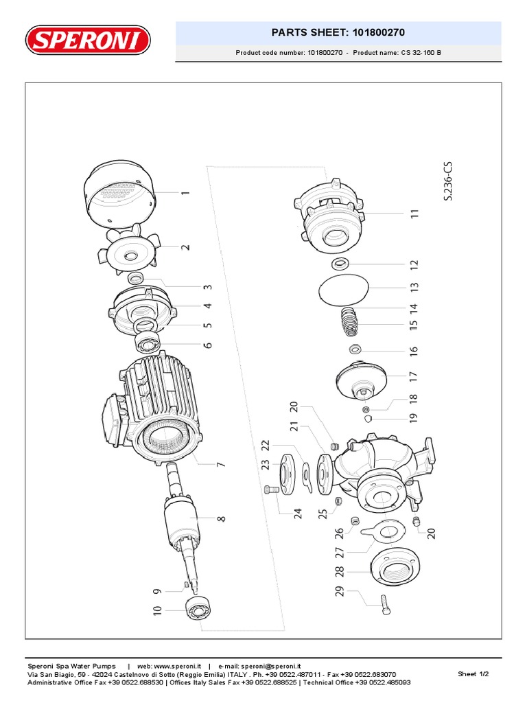 PARTS SHEET: 101800270: Sheet 1/2 Speroni Spa Water Pumps | Download ...