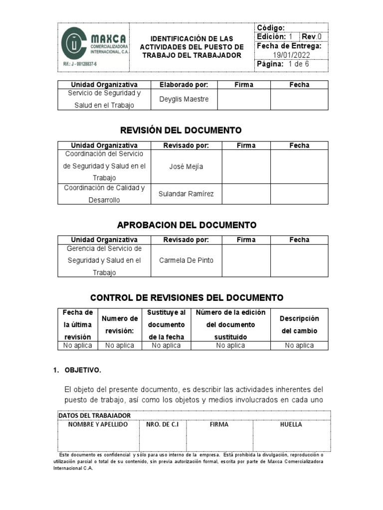 Formularios Identificacion Del Proceso de Trabajo | PDF