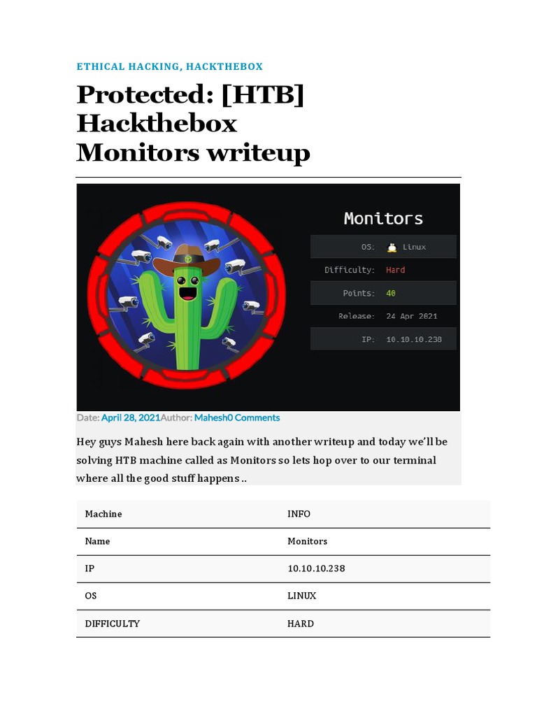 (HTB) Hackthebox Monitors Writeup | PDF | Computer Networking | Unix