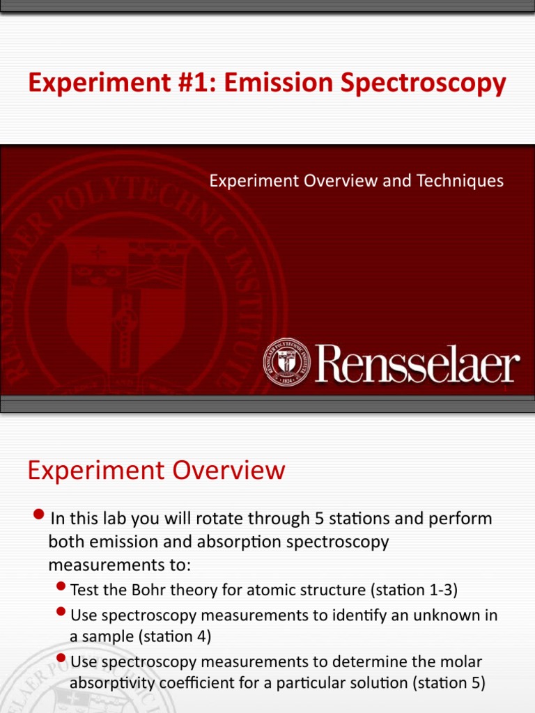 Experiment #1: Emission Spectroscopy: Experiment Overview and ...