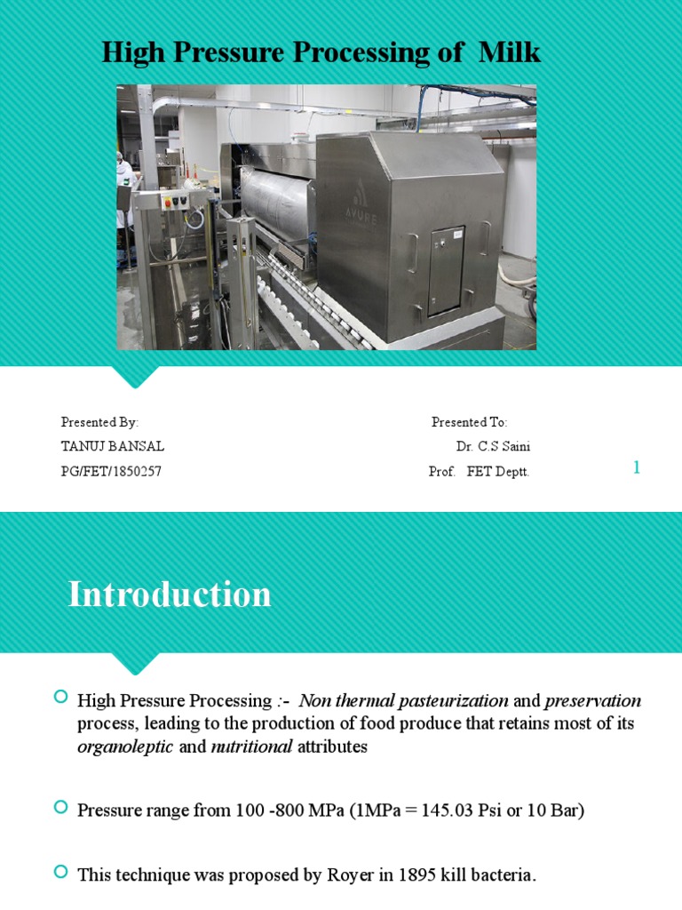 High Pressure Processing in Milk Production | PDF | Microorganism ...