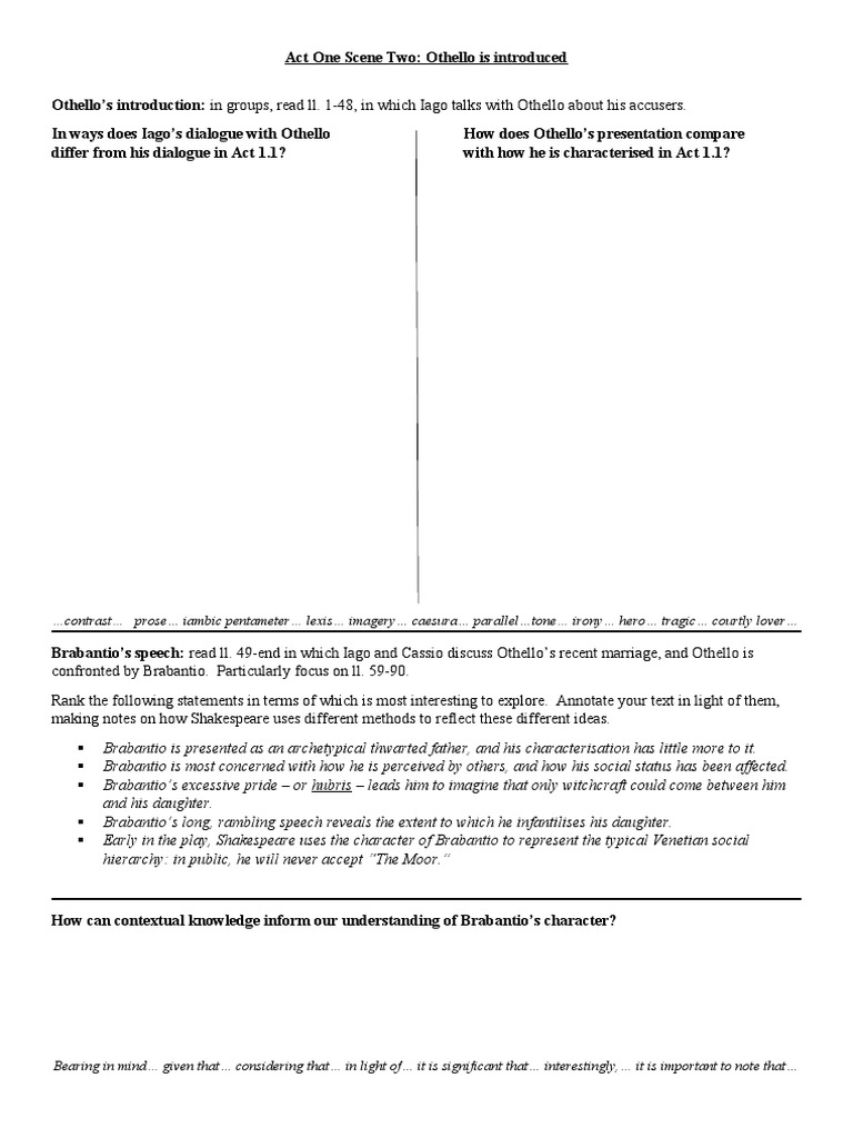 Othello Introduced - Act 1 Scene 2 | PDF | Othello | Iago