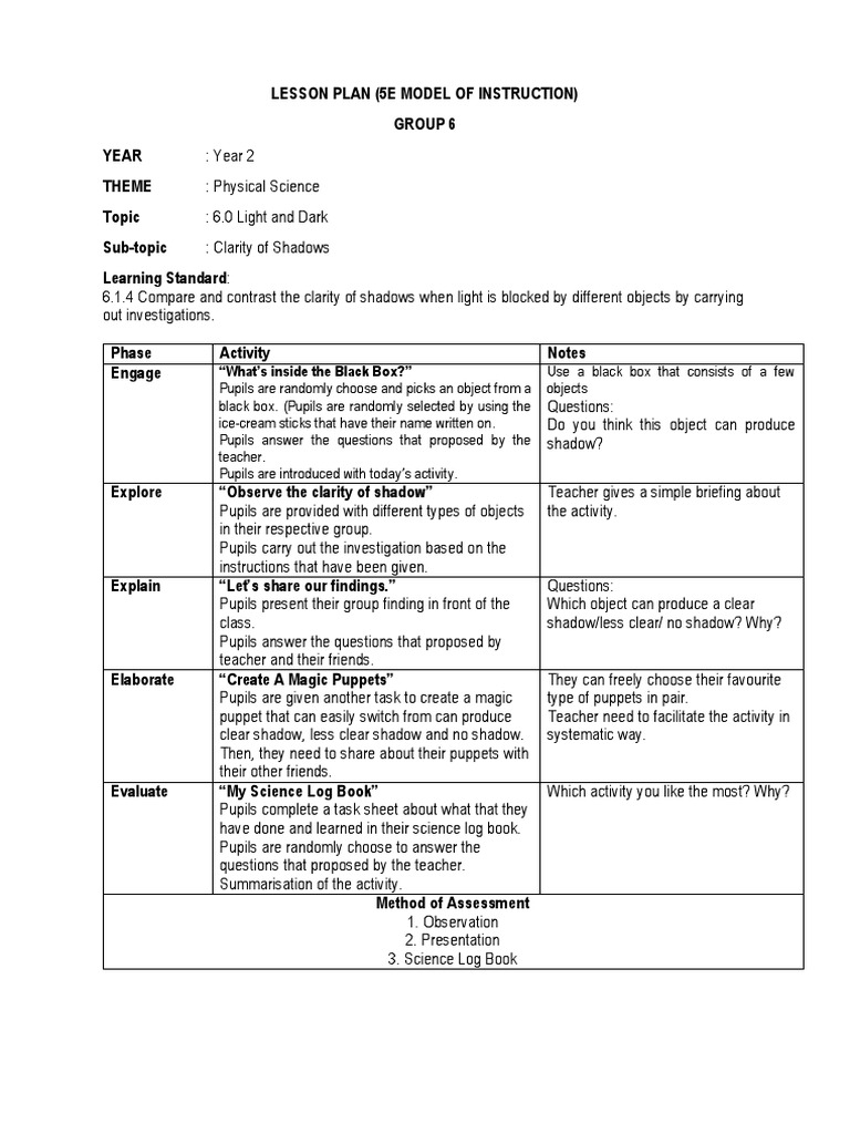 Year 2 Science Lesson: Shadows Explained | PDF | Lesson Plan | Teachers