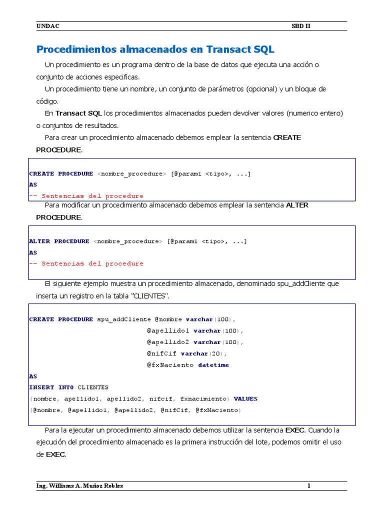 005 Procedimientos Funciones TRigger y Cursores en Transact SQL | PDF | SQL | Programación de ...