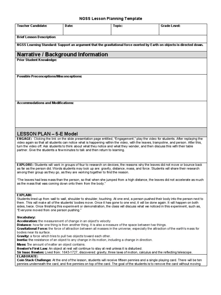 NGSS Gravity Lesson Plan Template | PDF | Gravity | Force