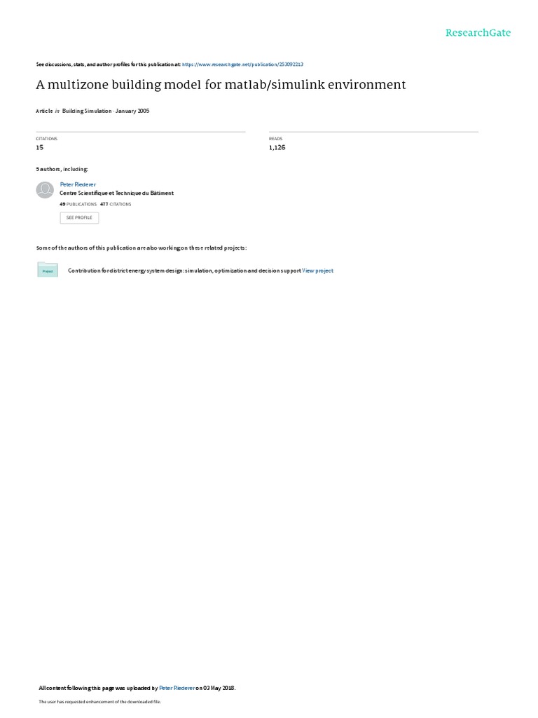 A Multizone Building Model For Matlab/simulink Environment | PDF | Matlab | Infrared