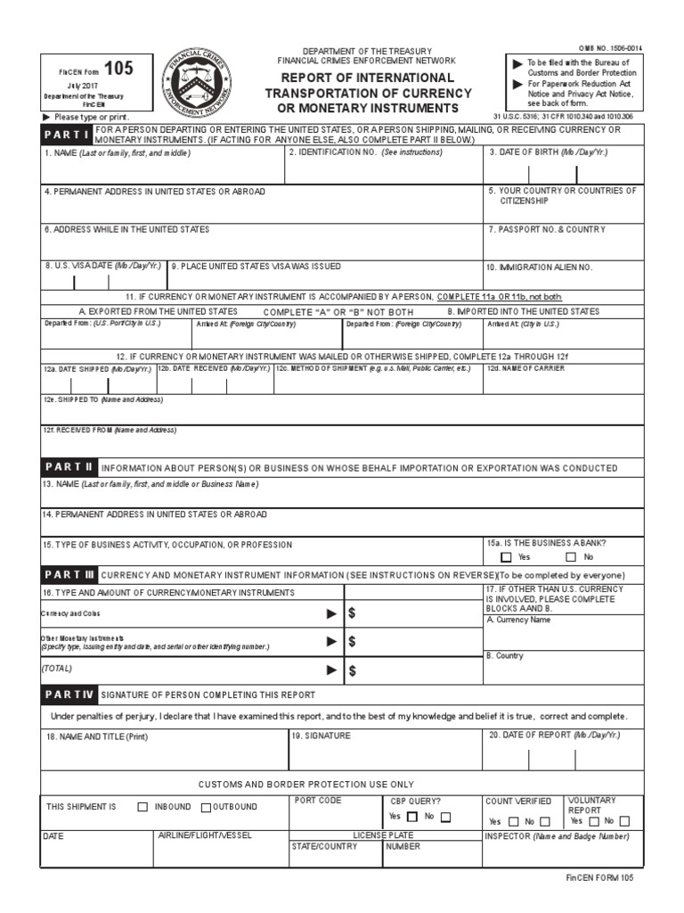 Report of International Transportation of Currency or Monetary ...