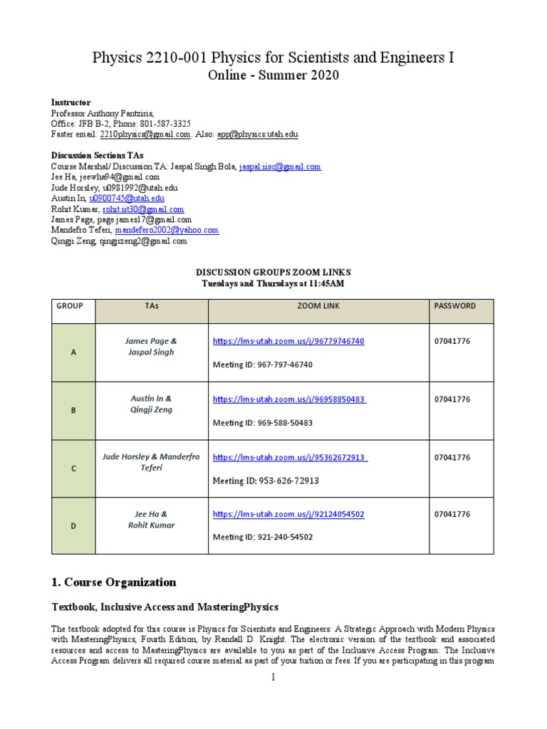 Syllabus 2210 Summer 2020 | PDF | Test (Assessment) | Homework