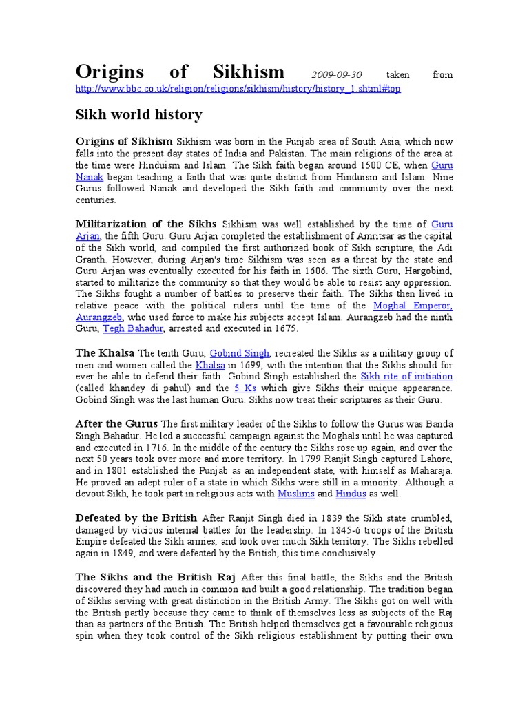 Origins of Sikhism 2009 | PDF | Punjab | Monotheism