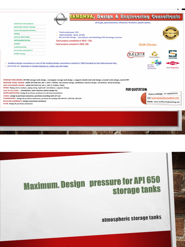 Maximum Design Pressure Api 650 Storage Tanks | PDF
