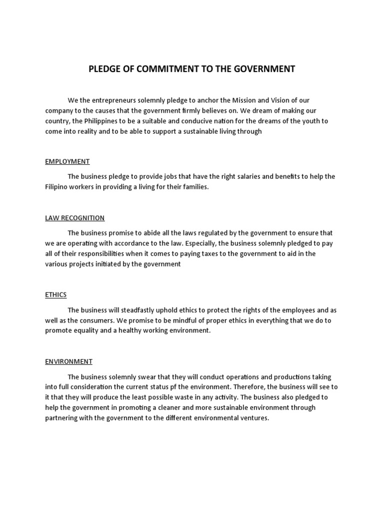 Commitment Pledge for Government Support | PDF | Business
