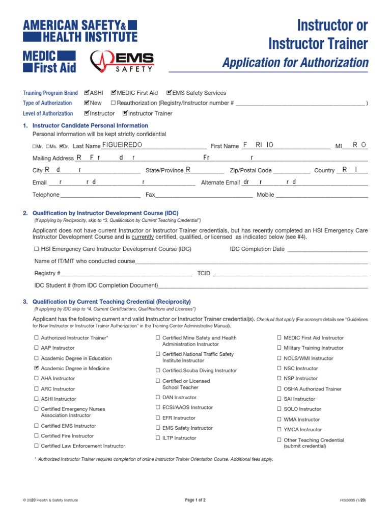 Instructor Authorization Application Form | PDF | Emergency Medical ...