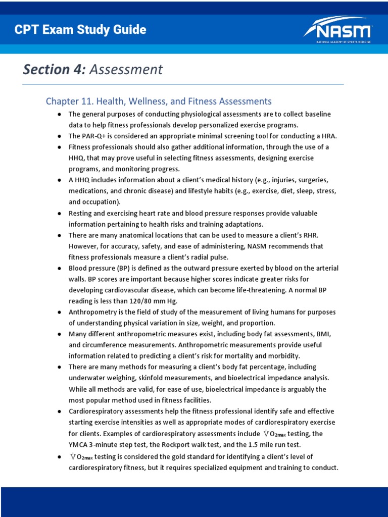 CPT Exam: Health & Fitness Assessments | PDF | Physical Fitness ...