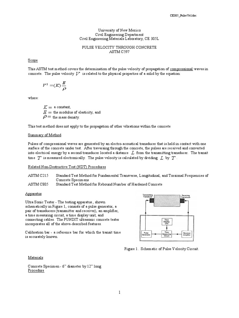 Determining the Pulse Velocity and Modulus of Elasticity of Concrete ...
