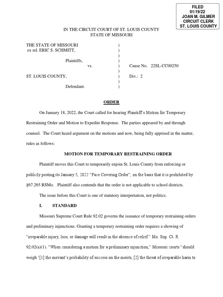 St. Louis County Court Order Denying TRO | PDF | Injunction | Judiciaries
