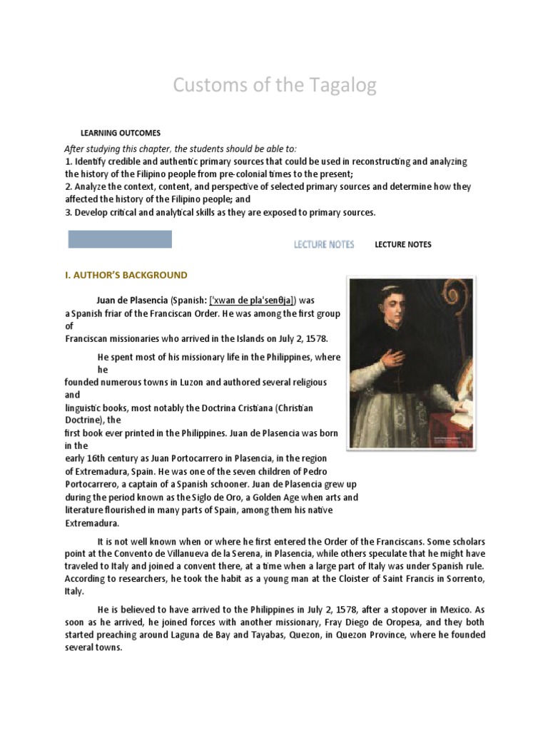 Juan de Plasencia: Customs of The Tagalog | PDF | Philippines