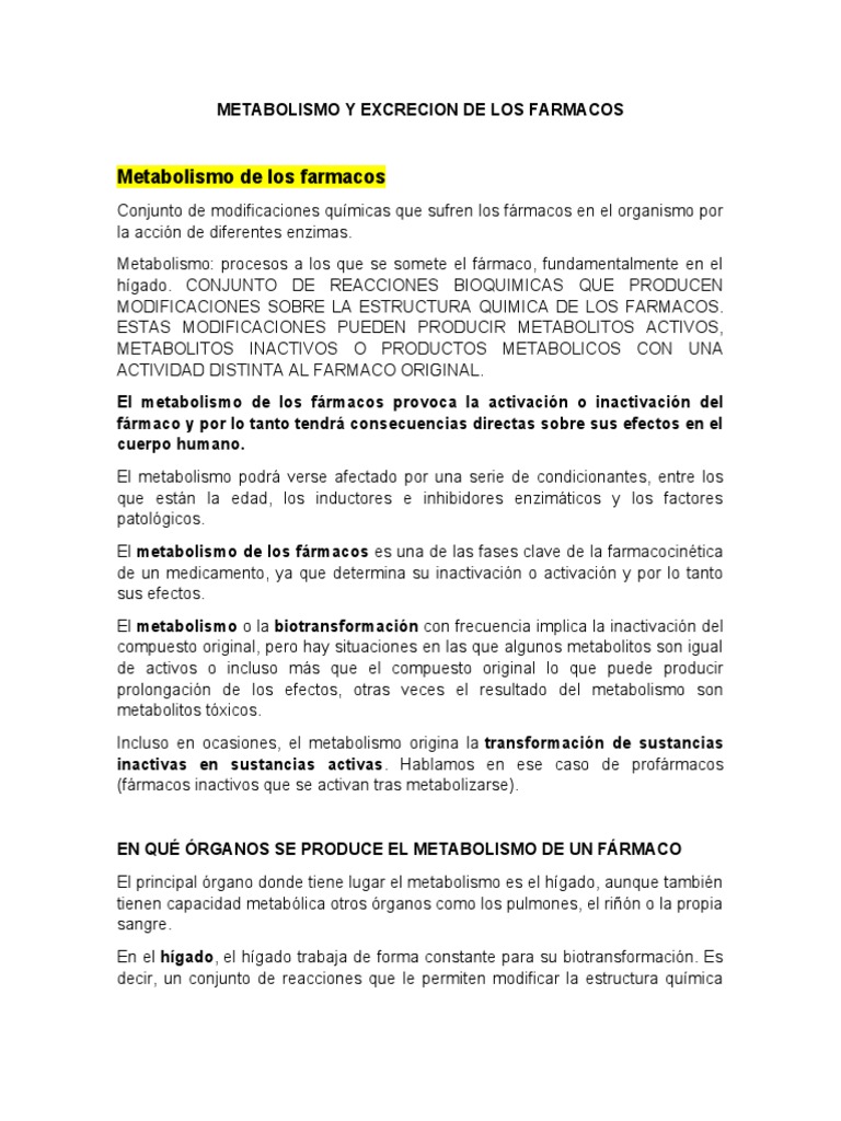 Metabolismo y Excrecion de Los Farmacos | PDF | Medicamentos con receta ... Metabolismo y Excrecion de Los Farmacos | PDF | Medicamentos con receta ...